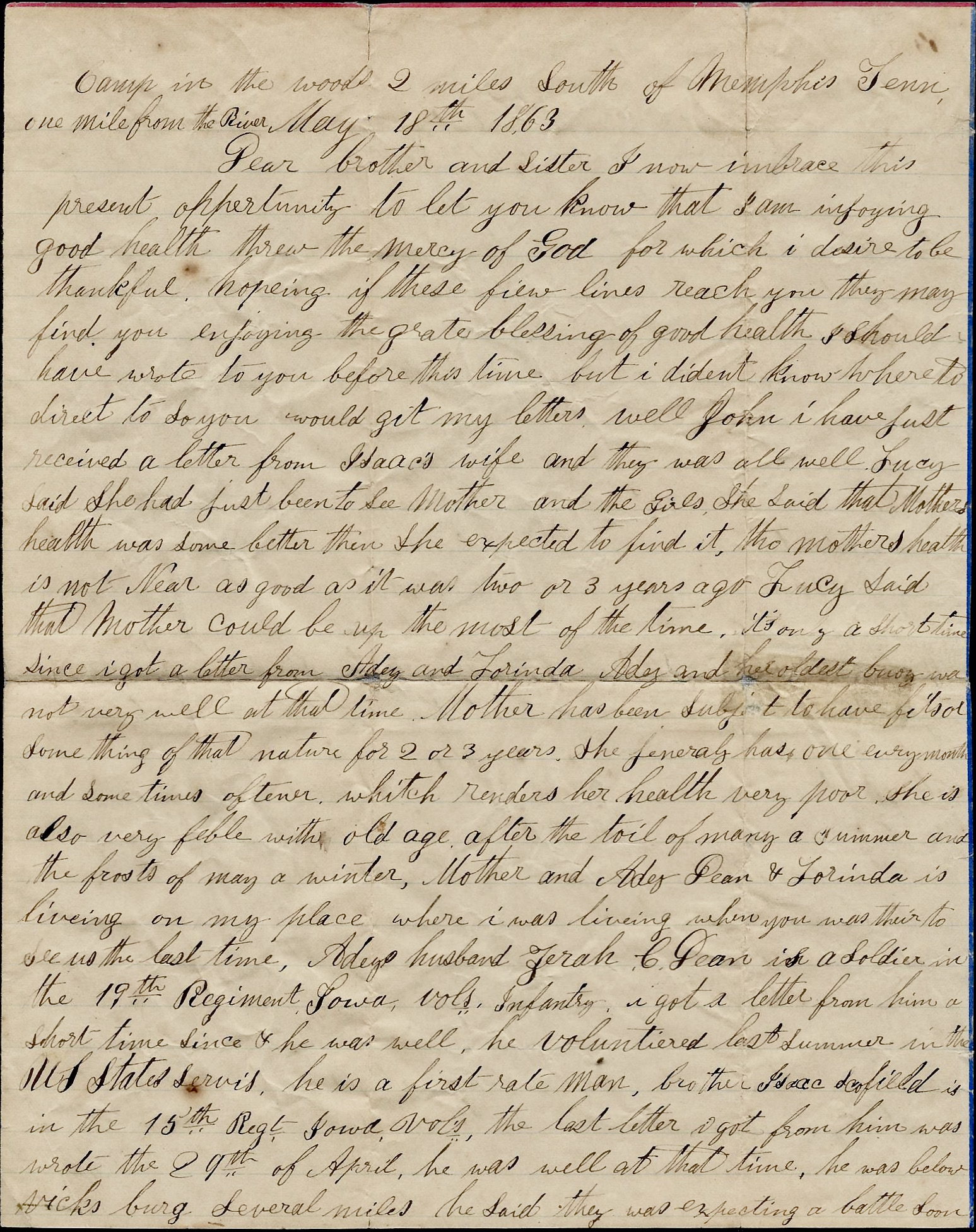 1863: Mathew Bell Scofield to his Brother & Sister | Spared & Shared 23