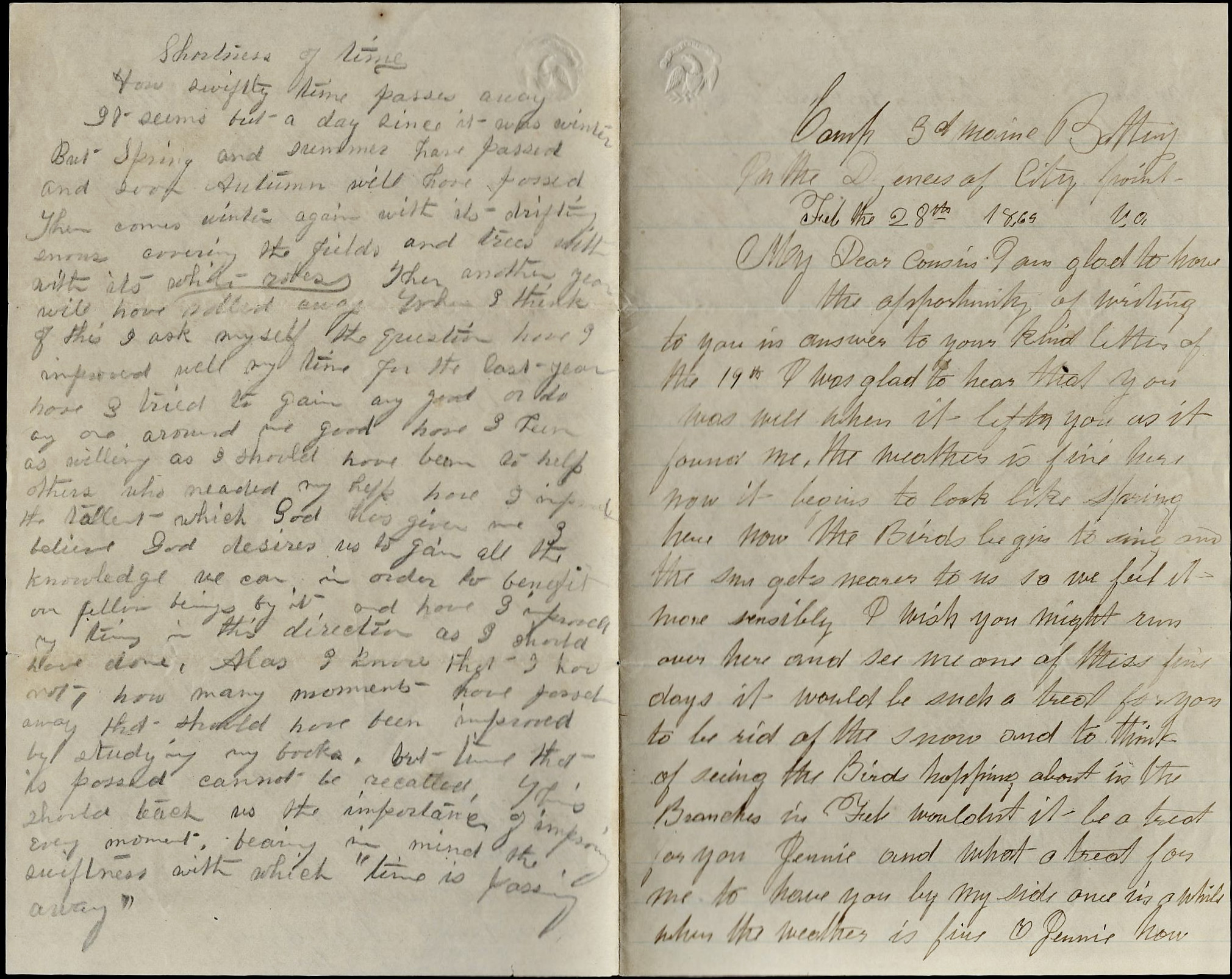 1865: James Chesman Littlefield to Jennie S. Russell | Spared & Shared 23