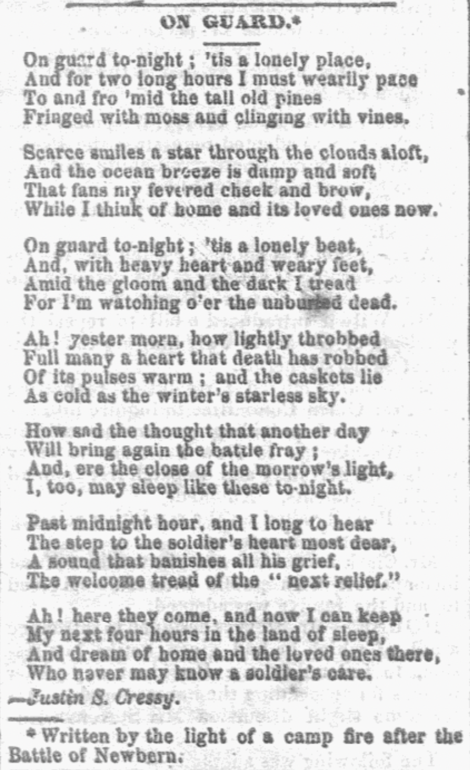 Who wrote the poem, “On Guard”? | Spared & Shared 23