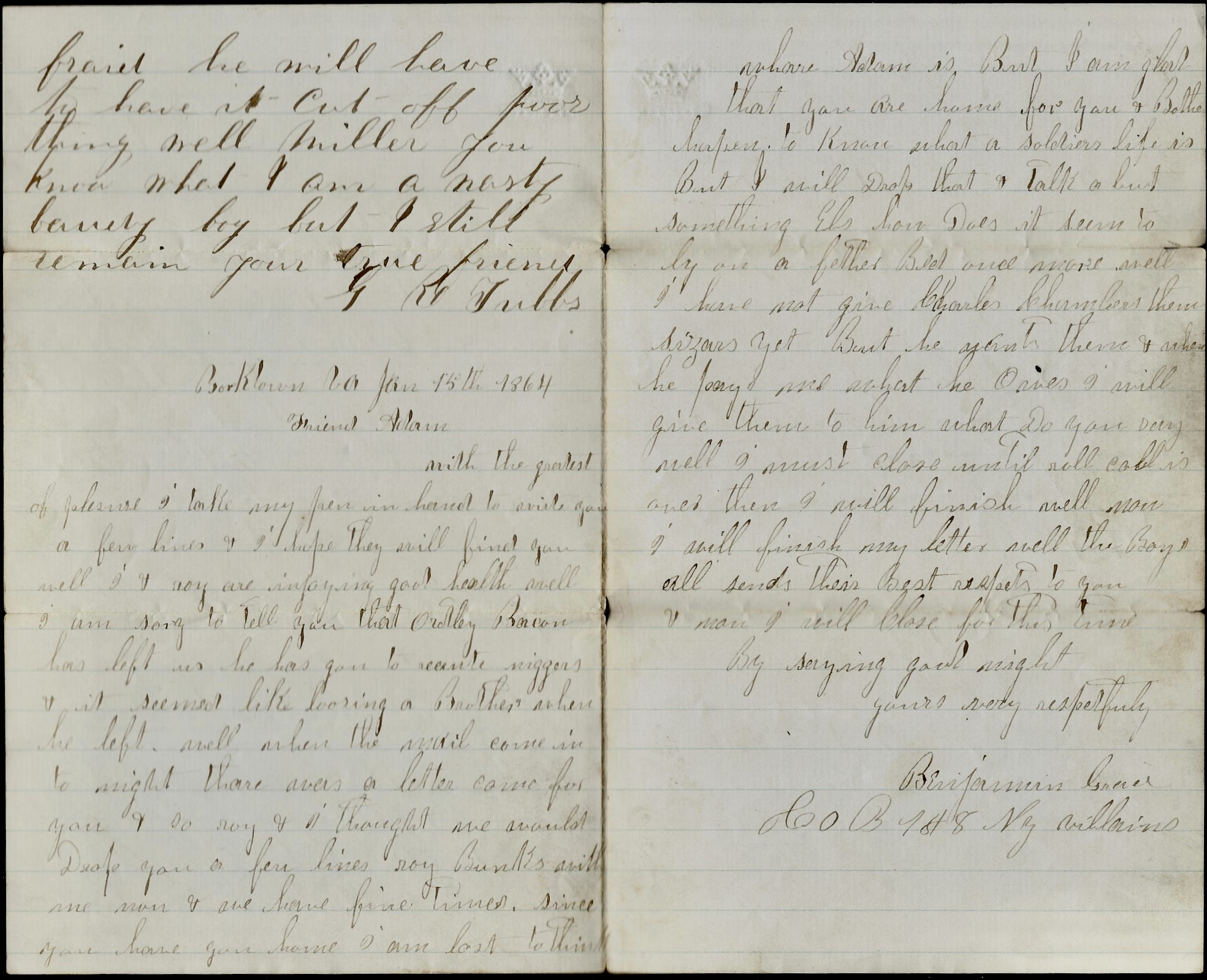 1864: George Roy Tubbs to Adam S. Miller | Spared & Shared 23