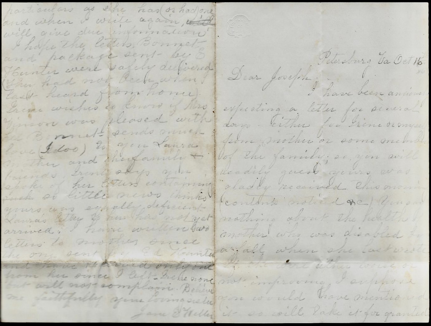 1865 or 1866: Jane Elizabeth Weller to Joseph McCarrell Weller | Spared ...