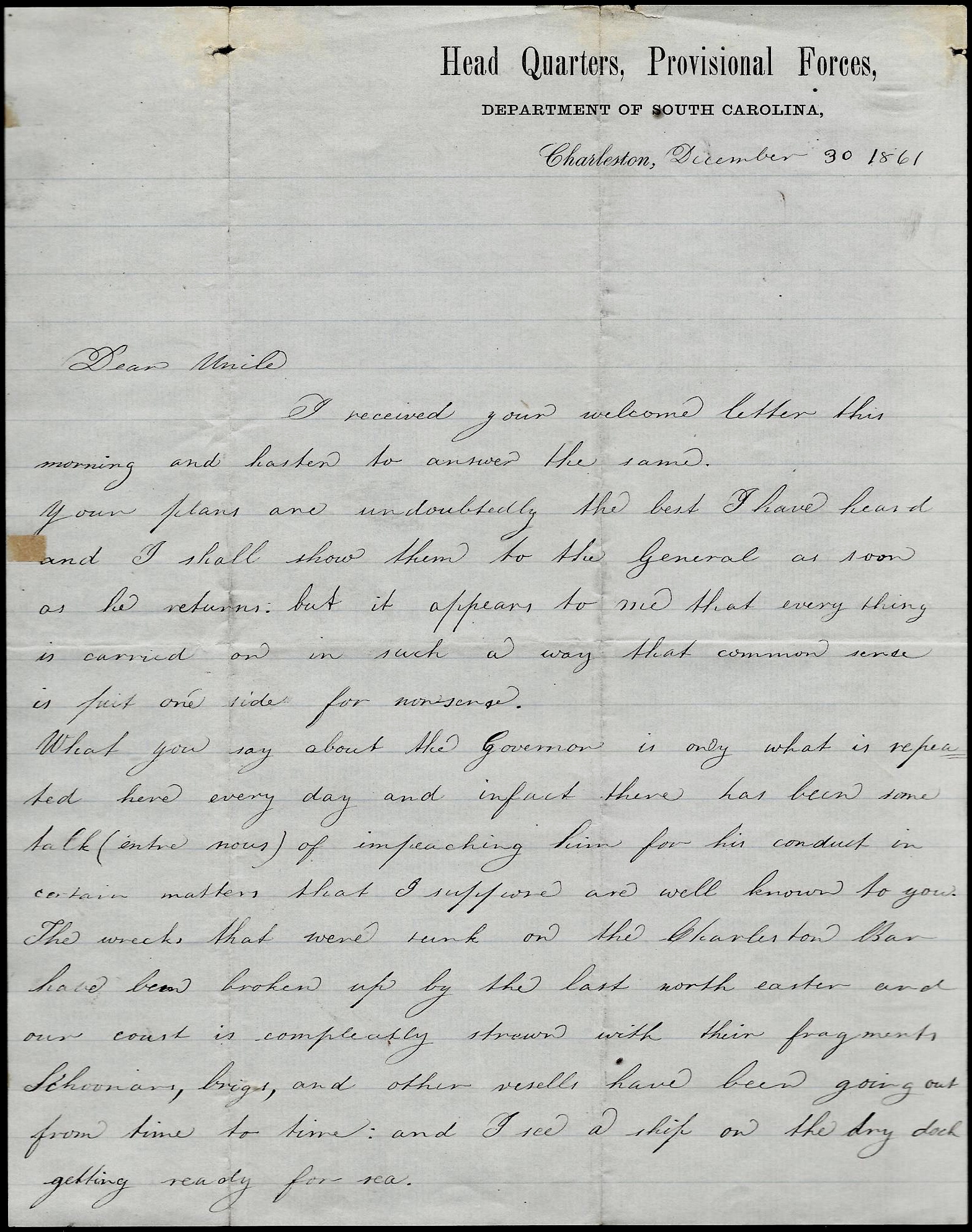 1861: John Calhoun Clemson to his Uncle | Spared & Shared 23