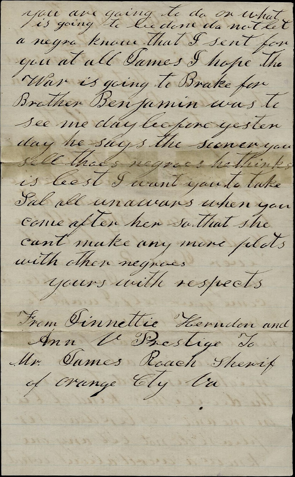 1864: Jennett Herndon & Ann V. Prestage to James Roach | Spared & Shared 23