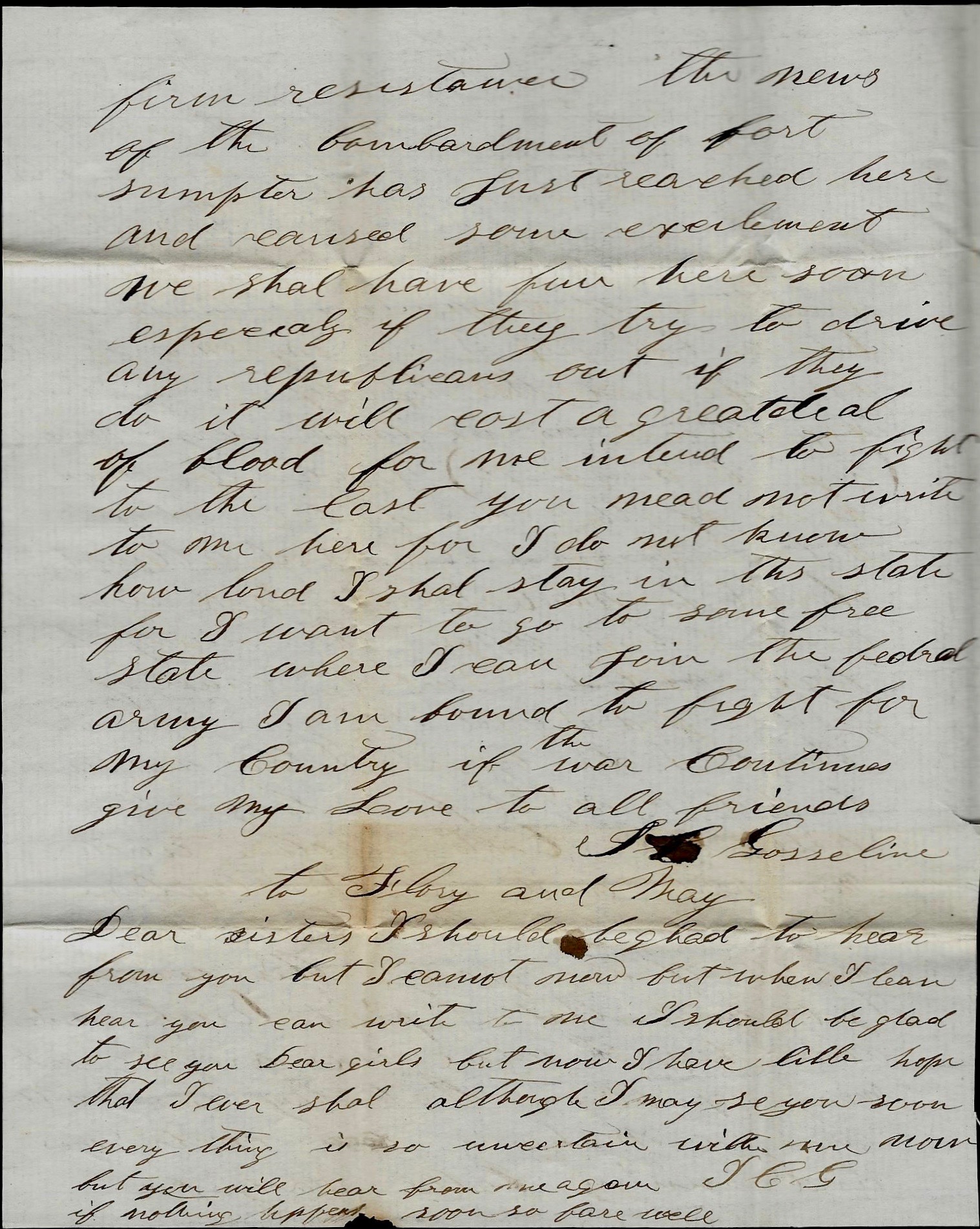 1861: James C. Gosseline to Thurston J. Gosseline | Spared & Shared 23