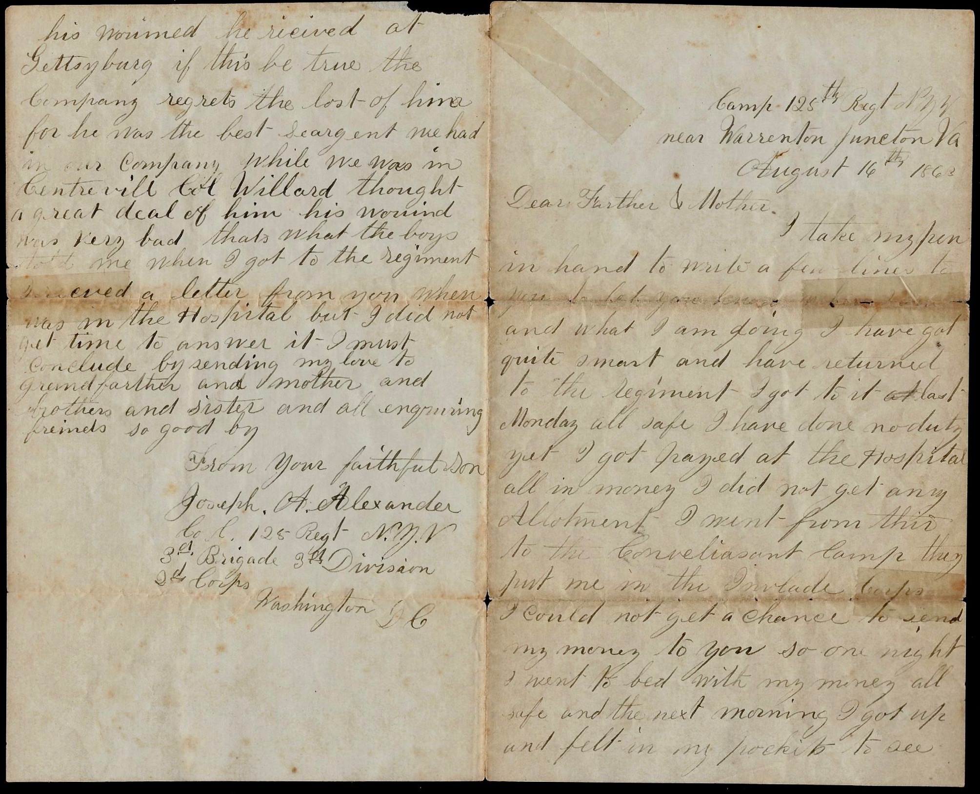 1863: Joseph A. Alexander to his Parents | Spared & Shared 23