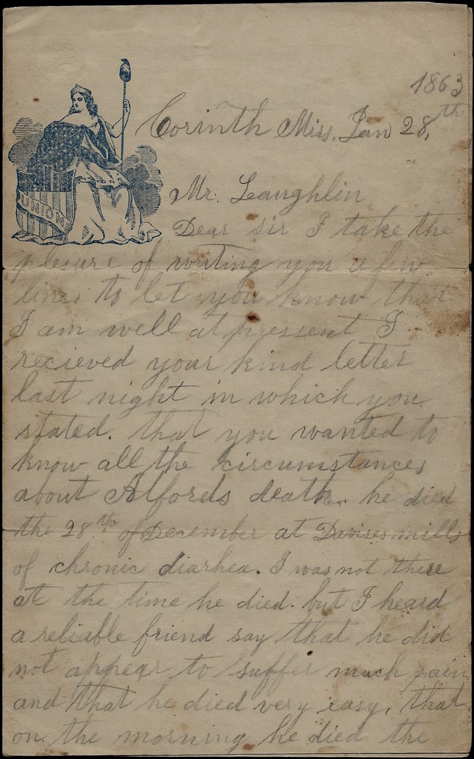 1863: Francis H. Emley to David Laughlin | Spared & Shared 23