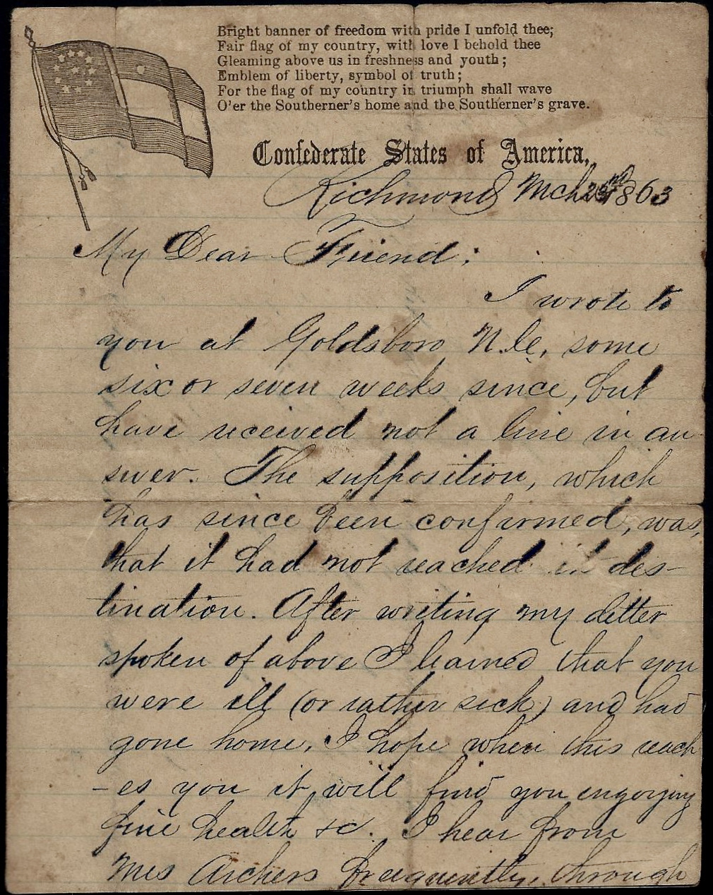 1863: Joseph Clark Addington to a Friend | Spared & Shared 23