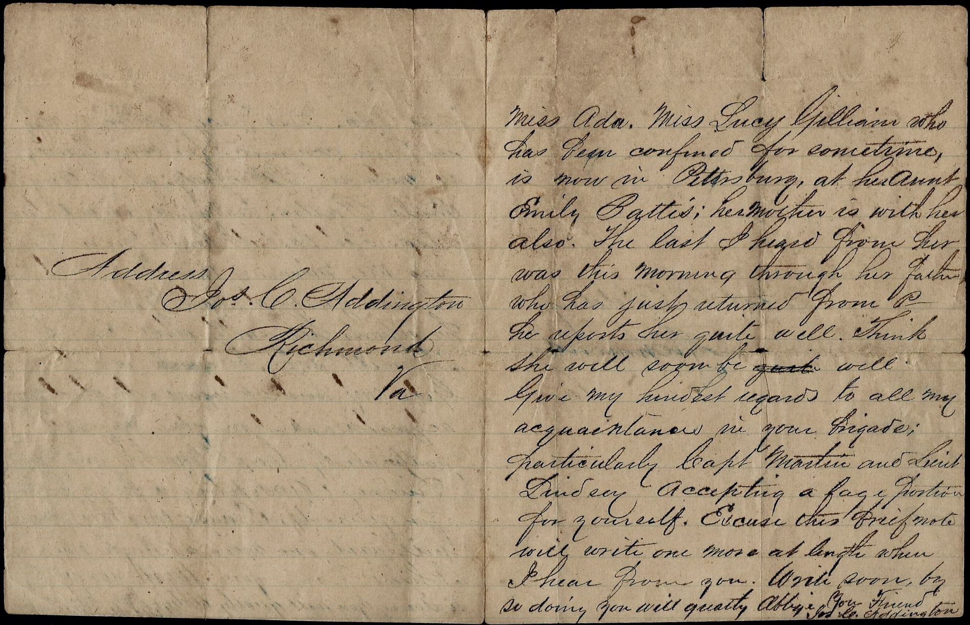 1863: Joseph Clark Addington to a Friend | Spared & Shared 23