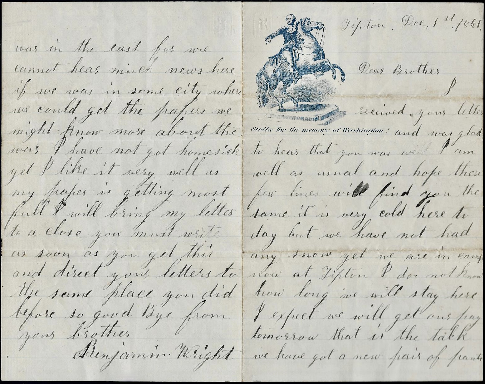 1861: Benjamin F. Wright to his Brother | Spared & Shared 23