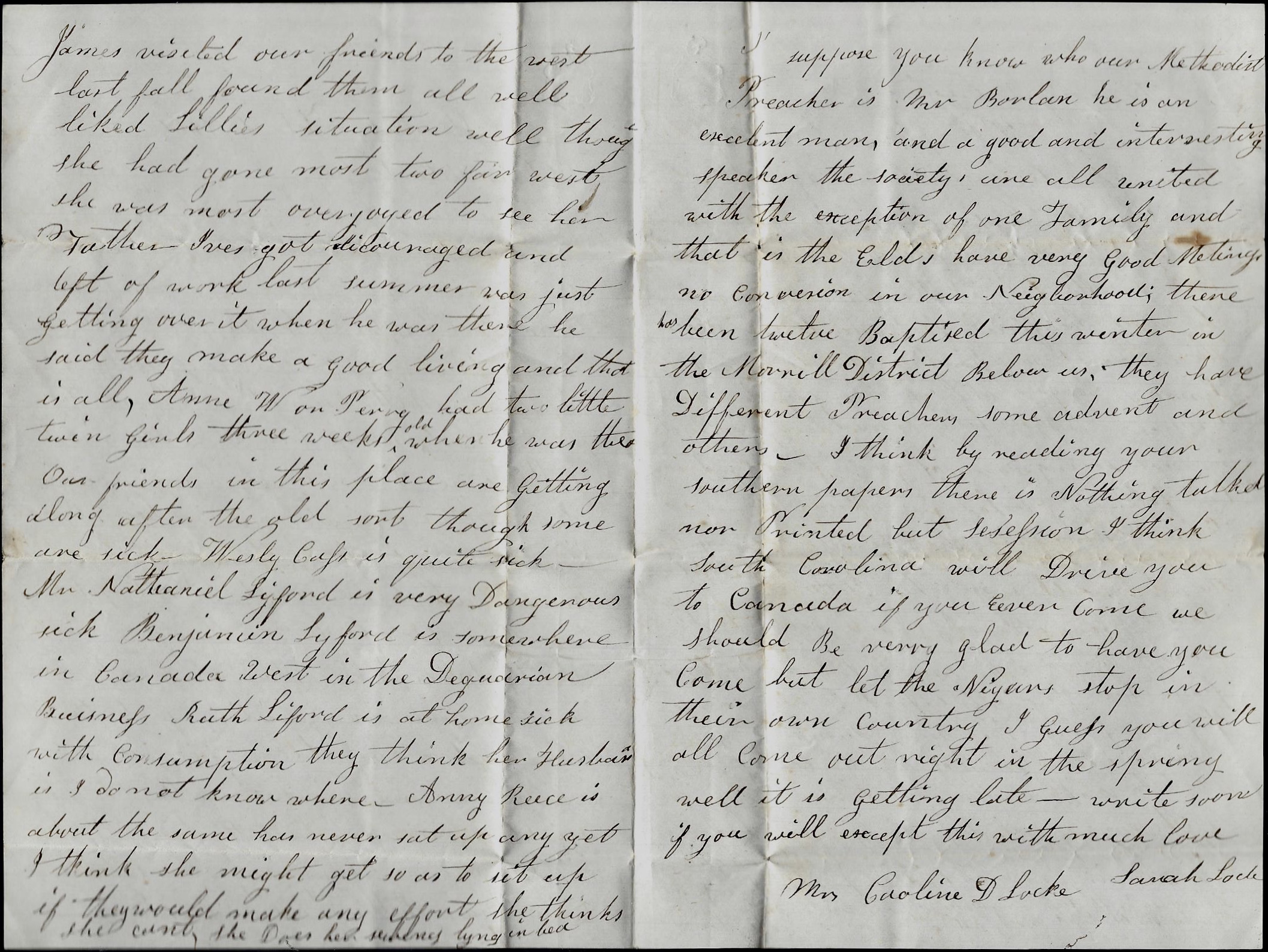 1861: Sarah (Cass) Locke to Caroline Dame (Tibbetts) Locke | Spared ...