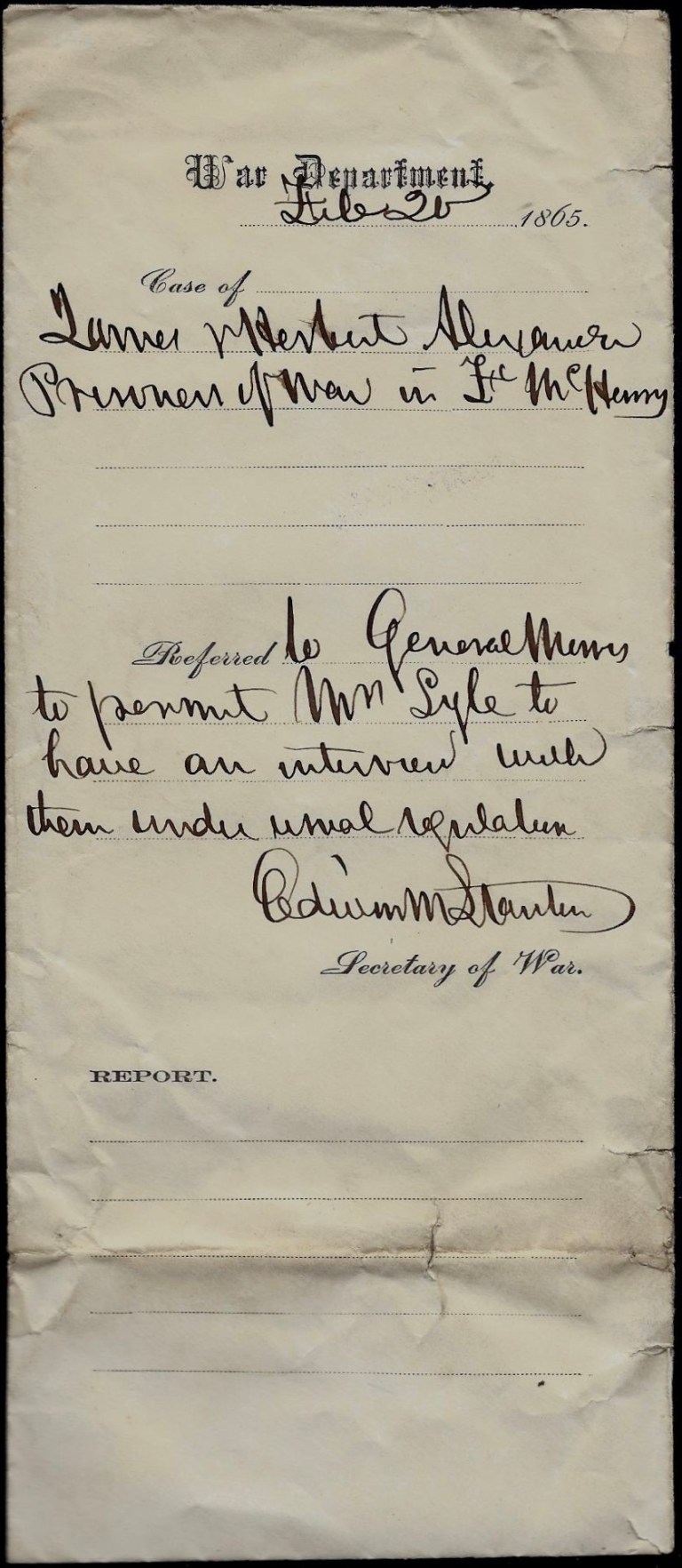 1865: War Department Memo signed by Edwin M. Stanton | Spared & Shared 23