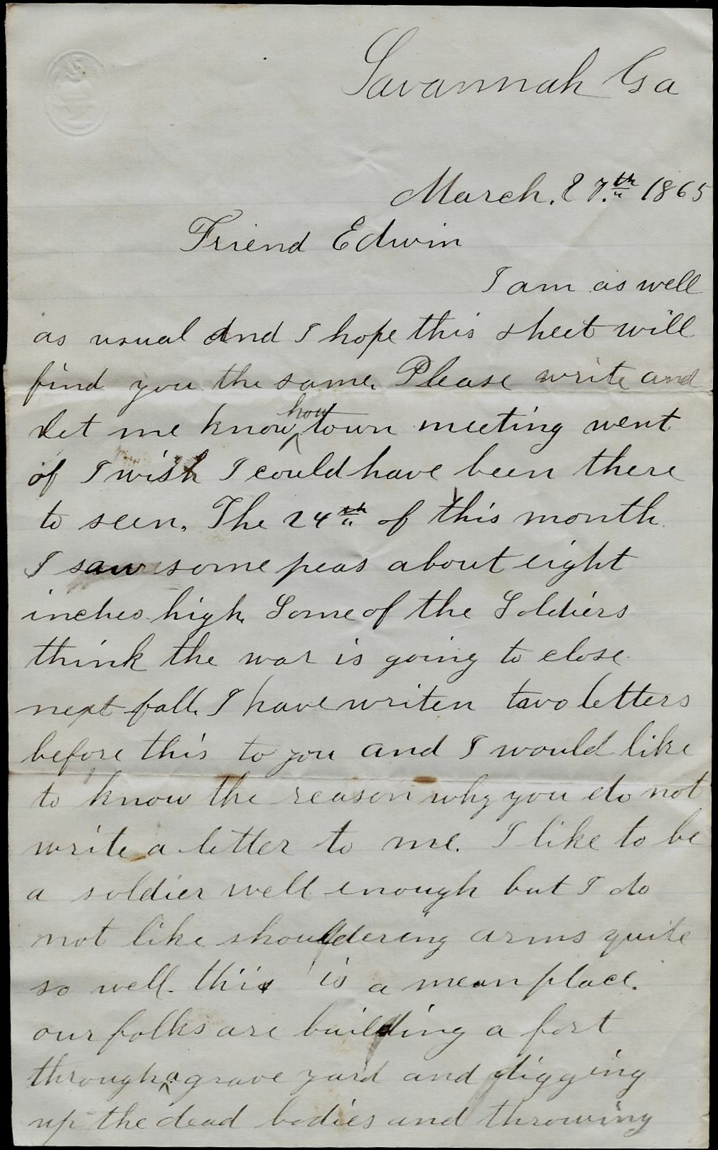 1865: Thomas L. Scriven to Edwin Holmes | Spared & Shared 23
