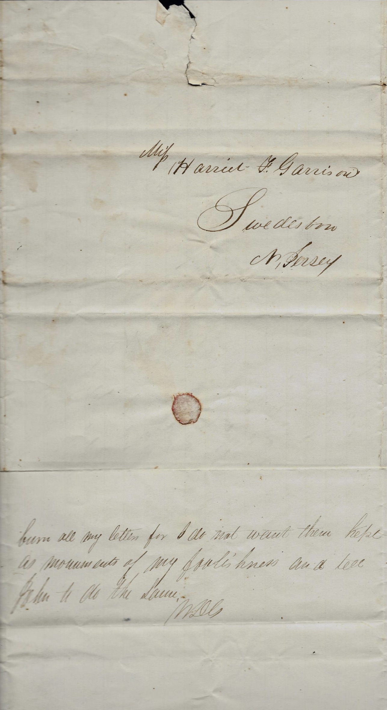 1844: William Dare Garrison to Harriet Fithian Garrison | Spared ...