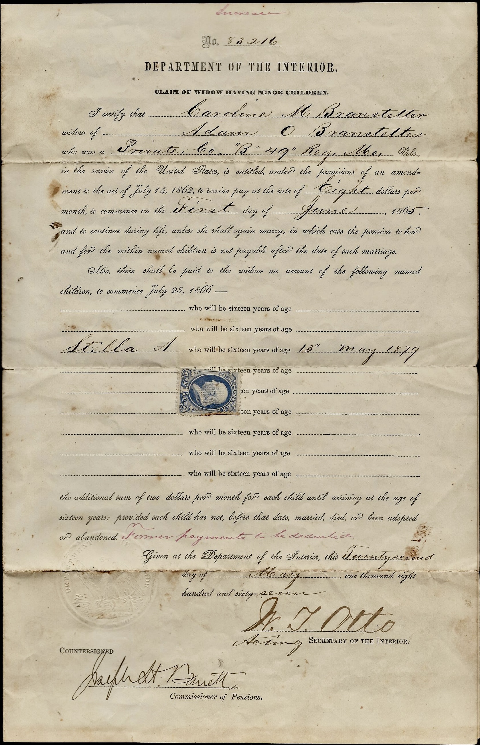 1865: Adam Oscar Branstetter to Caroline M. Branstetter | Spared ...