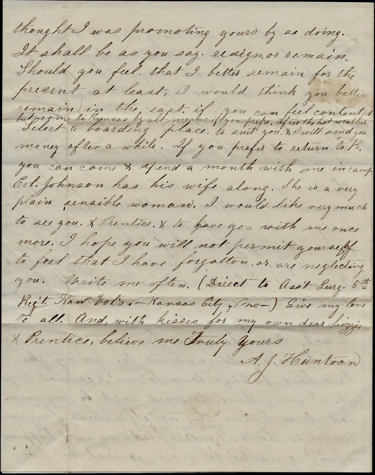 1861: Andrew Jackson Huntoon to Elizabeth (Foster) Huntoon | Spared ...