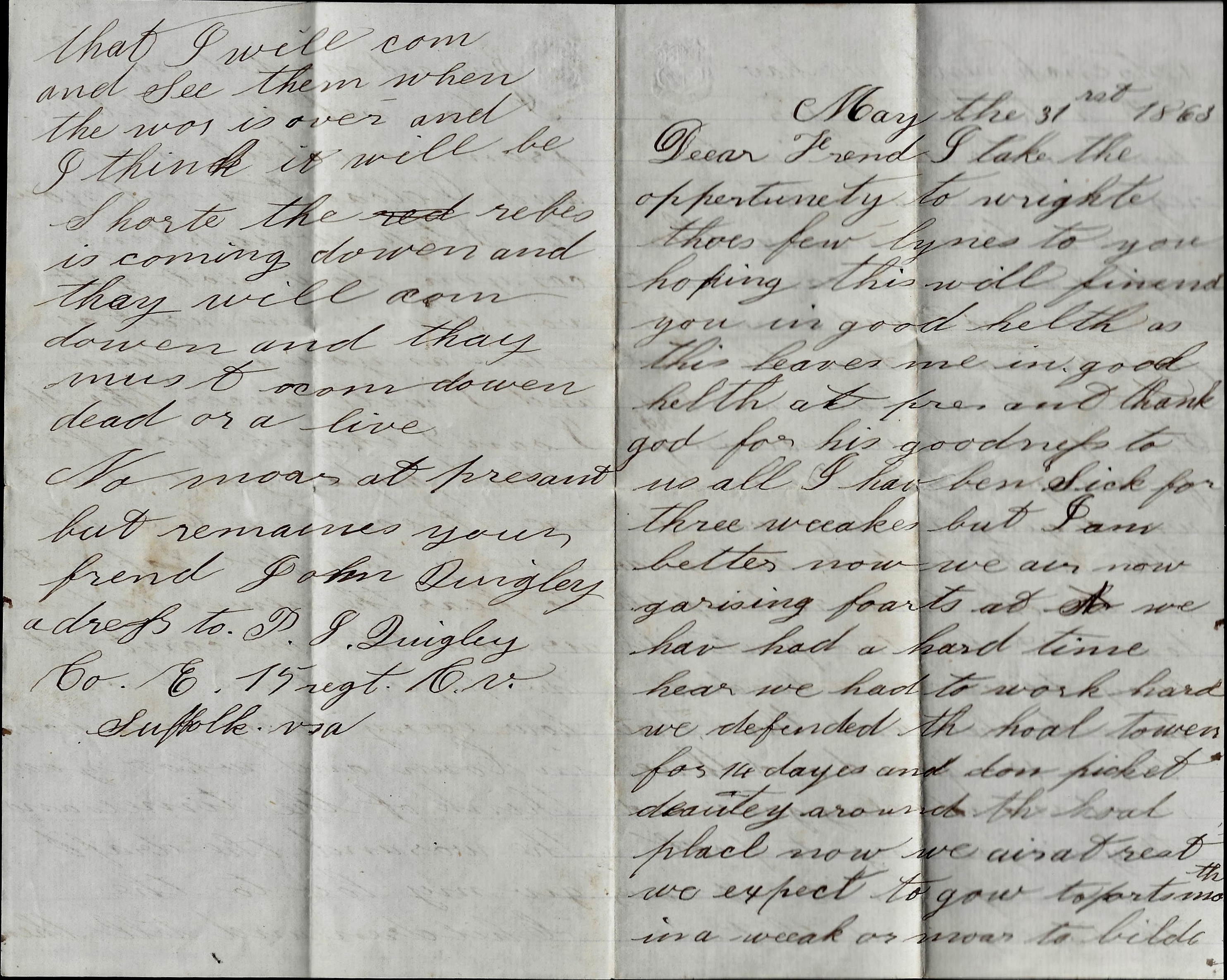 1863: Patrick John Quigley to Levertt Clark | Spared & Shared 23
