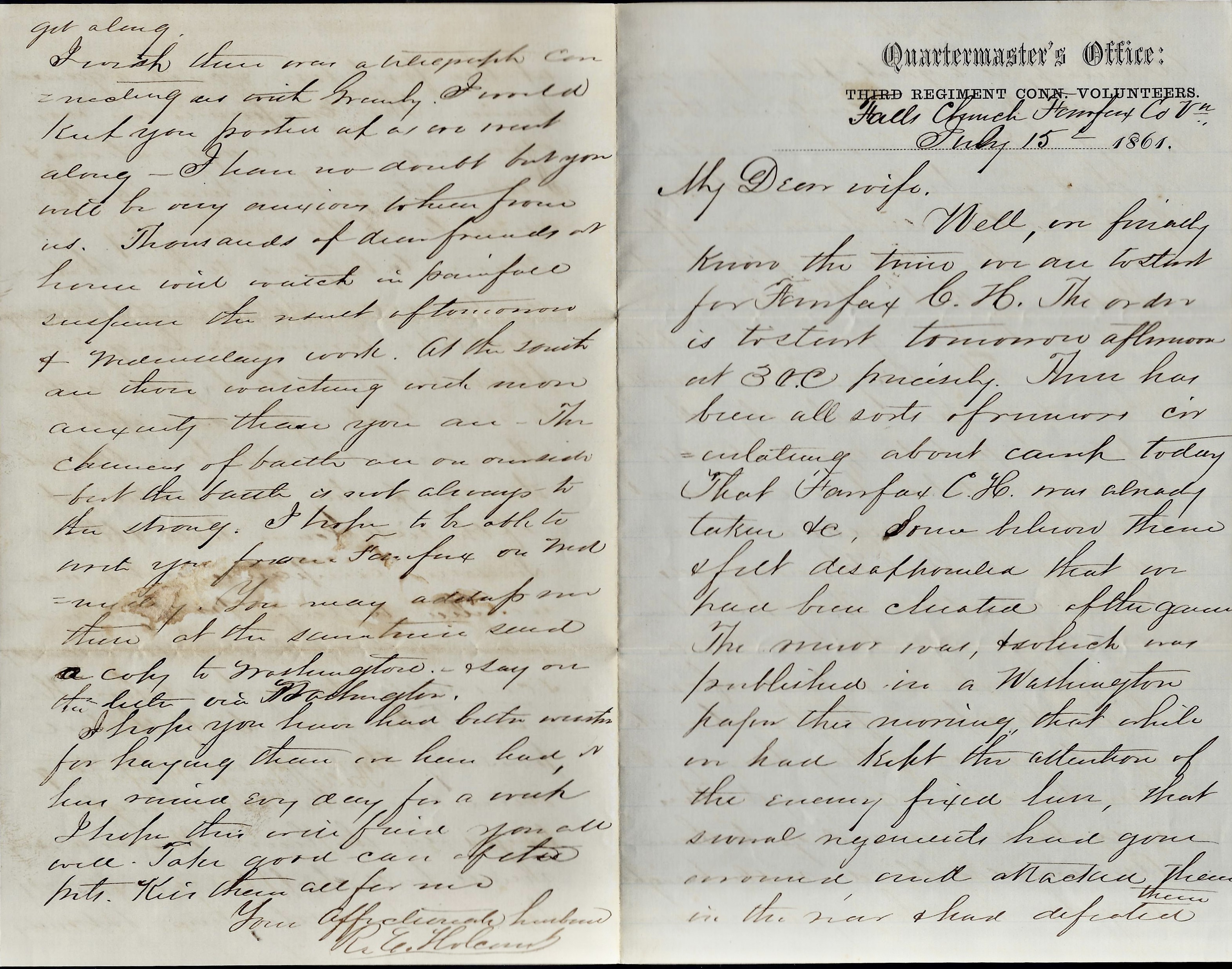 1861: Richard Erskine Holcomb to Harriet Jencks (Thompson) Holcomb ...