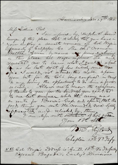 1864: William Semple Ryland to Evelina Peele | Spared & Shared 23