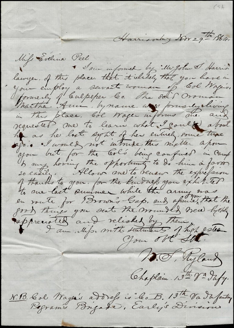 1864: William Semple Ryland to Evelina Peele | Spared & Shared 23