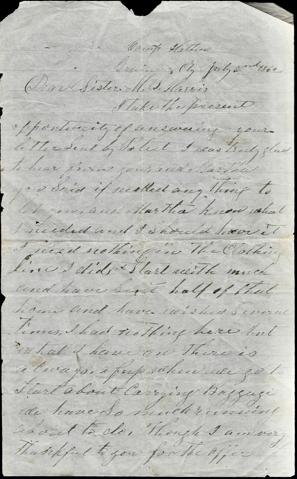 1862: William Garner Harris to Mary Sophronia Harris | Spared & Shared 23