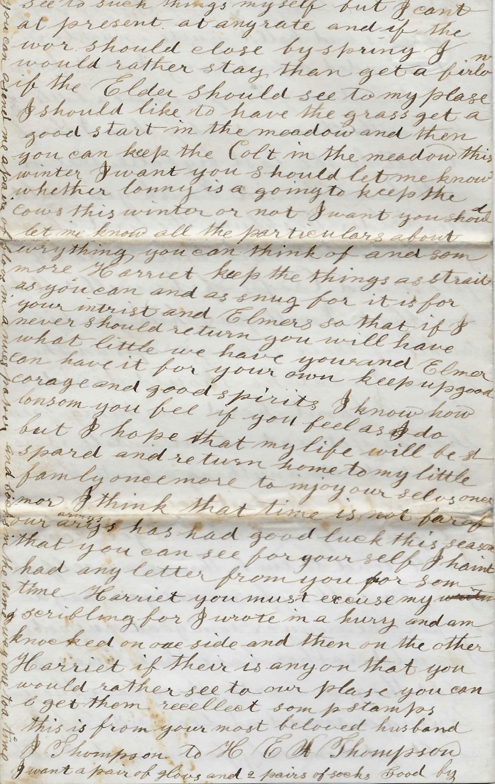 1863: John Thompson to Harriet (Knowles) Thompson | Spared & Shared 23