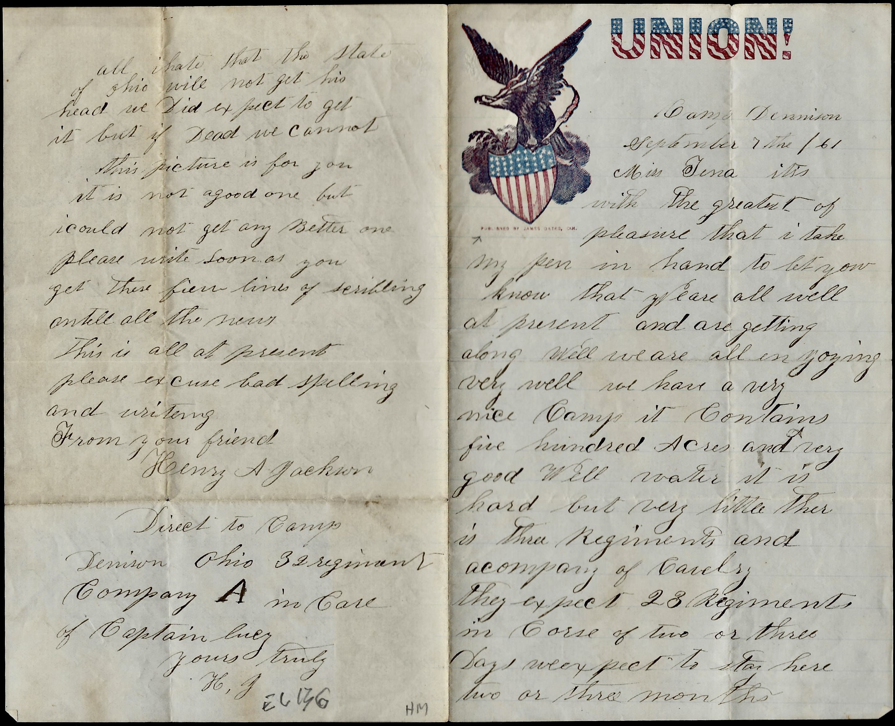 1861: Henry A. Jackson to Miss Tina | Spared & Shared 23