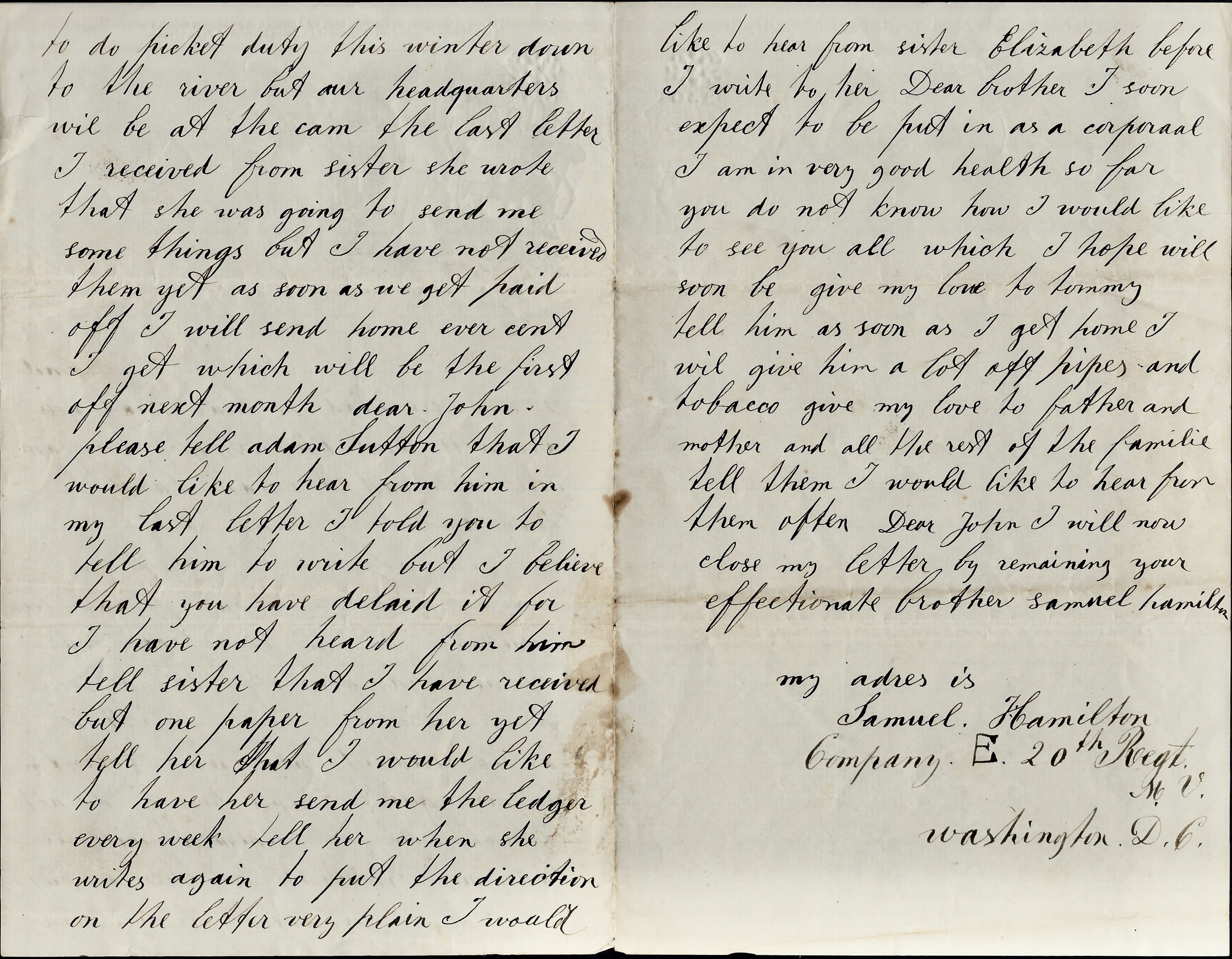 1861: Samuel Hamilton to John Hamilton | Spared & Shared 23