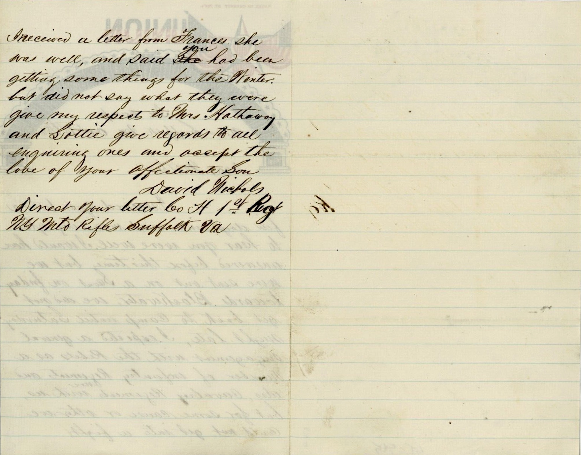 1862: David Nichols to his Mother | Spared & Shared 23