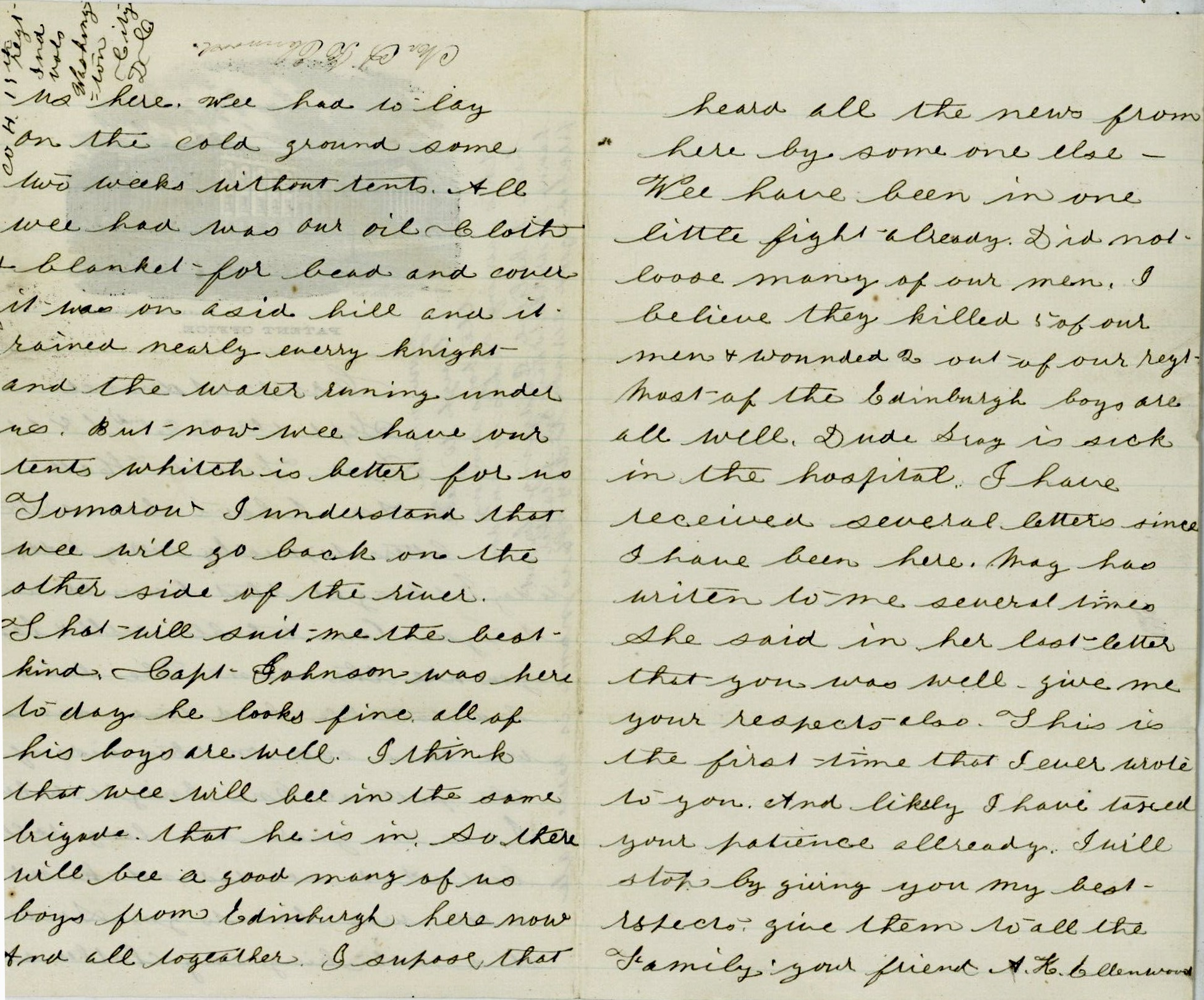 1861: Aaron Kirt Ellenwood to Friend Hattie | Spared & Shared 23