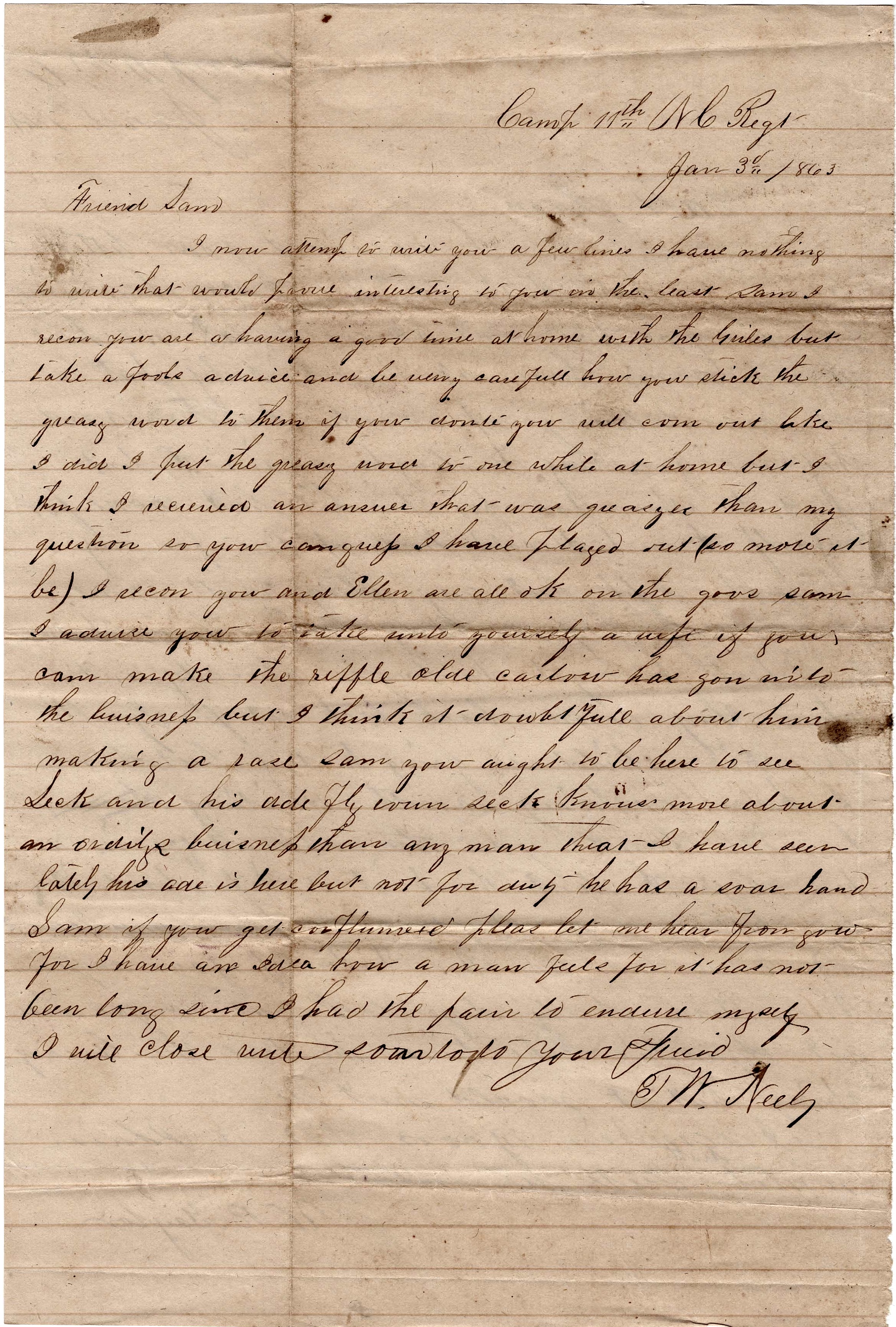 1864: William Barnette Taylor and Thomas W. Neely to Friend Sam ...