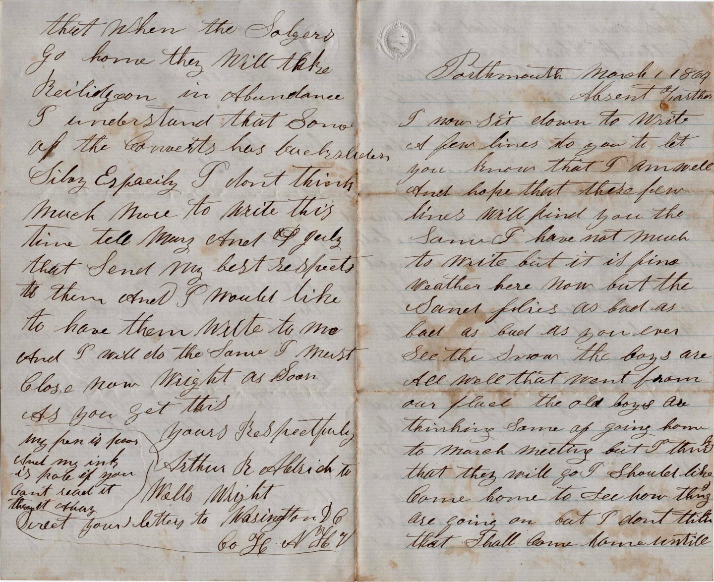 1864: Arthur Rupell Aldrich to Wells Wright | Spared & Shared 23